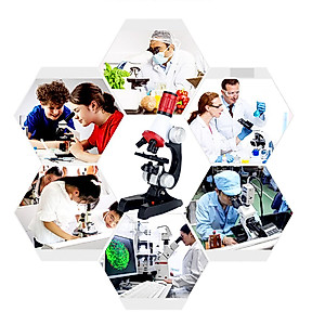 Jiusion Kid Microscope Science Kits, 100X 400X 1200X Trinocular Magnification Beginner Toy Home School Educational Biological Hand Held Camera Compound Scope with slides for Kids Children