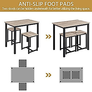 Yaheetech 3 Piece Dining Table Set - Kitchen Table & Chair Sets for 2 - Compact Table w/ 2 Stools & Space Saving Design for Dining Room Living Room Kitchen, Gray