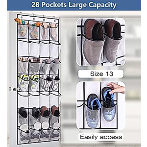 MISSLO 28 Large Pockets Over The Door Shoe Rack Hanging Shoe Organizer for Closet Door Shoe Storage Holder Mesh Hanger, White