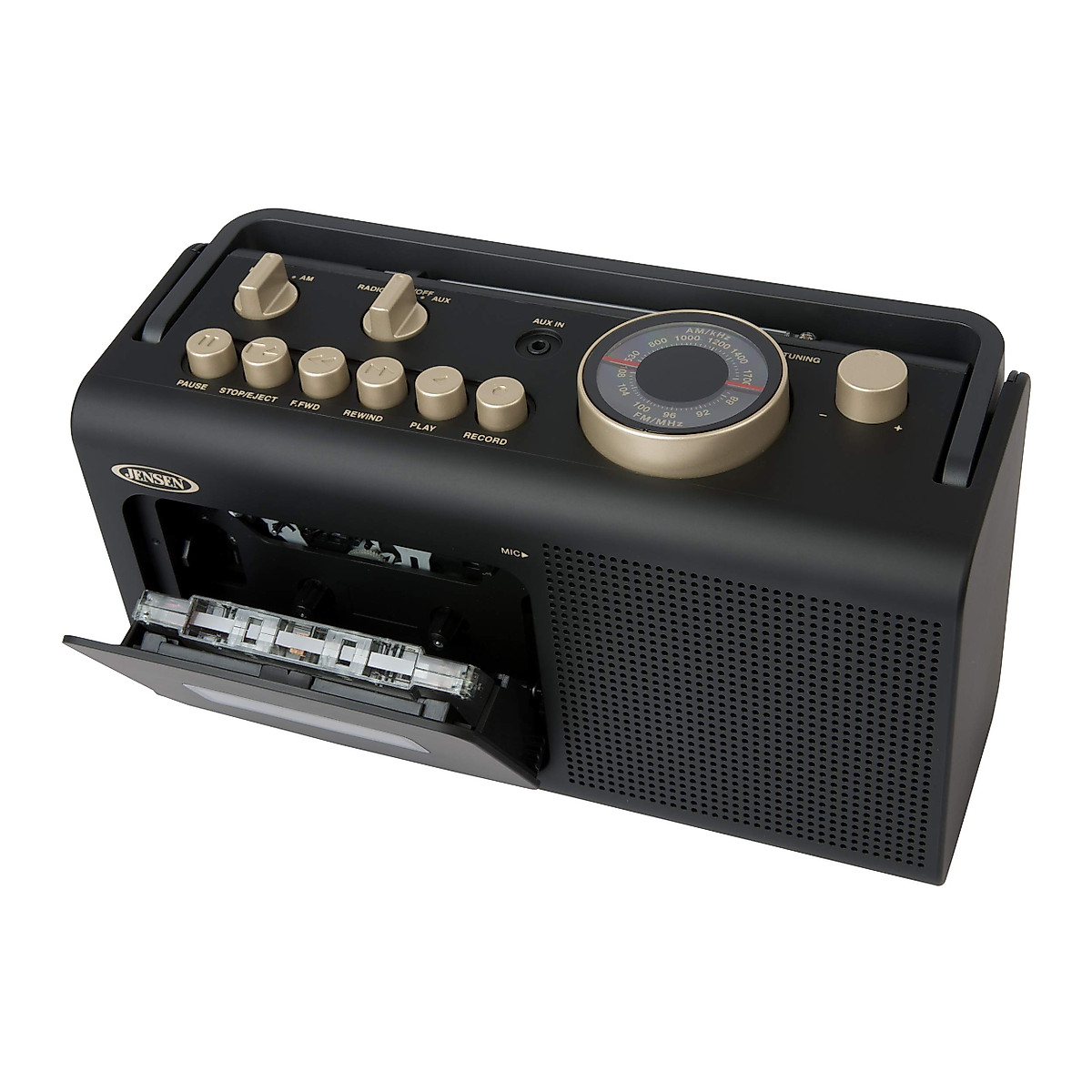 Jensen MCR-250 Portable Boombox Retro Home Audio Stereo AM/FM Radio & Tape Cassette Player/Recorder with Aux Input Jack & Built in Speakers (Gold Edition)