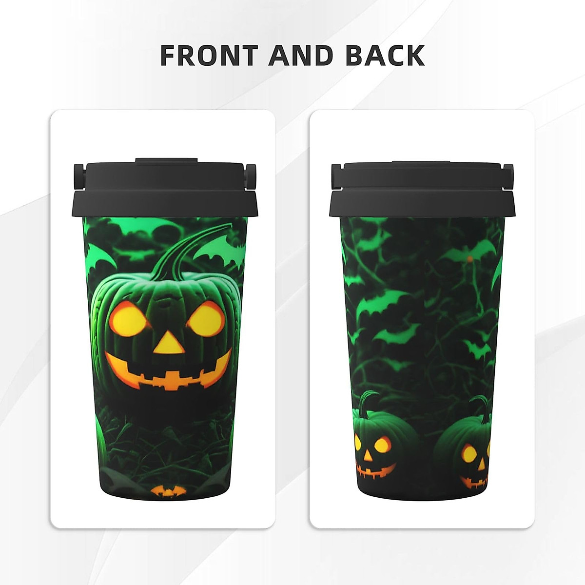 Insulated Coffee Mug Green Ghost Horror Halloween 17oz Double Wall Vacuum Stainless Steel Tumbler With Leak-Proof Lid And Handle, Cute Travel Thermos Mug For Cold Hot Drinks