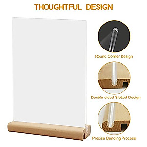 3 Pack Acrylic Sign Holder, L/T Shape Clear Acrylic Frames Wood Base, Table Menu Display Stand for Office, School, Restaurant (8.5 x 11)