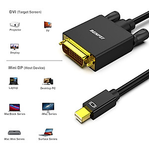 BENFEI Mini Displayport to DVI Cable, Mini DP to DVI 1.83M Cable Male to Male Gold-Plated Cord for MacBook, iMac(LG51) Surface Pro and Laptop