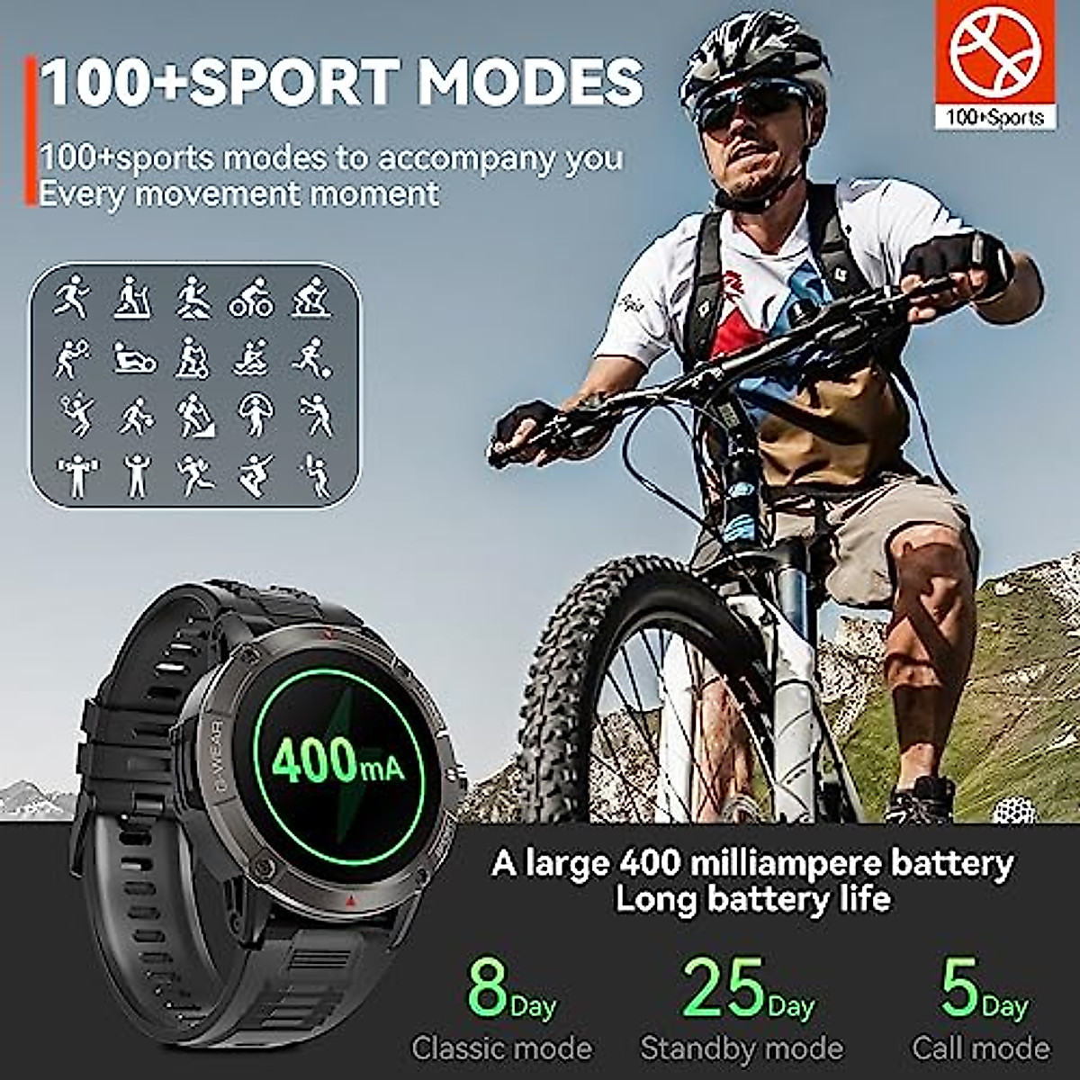 Smart Watch for Men with Bluetooth Call, 1.52''HD Military smartwatch IP68 Waterproof Fitness Watch with Heart Rate Sleep Monitor,Fitness Activity Tracker with Compass Sports Watch for Android iOS