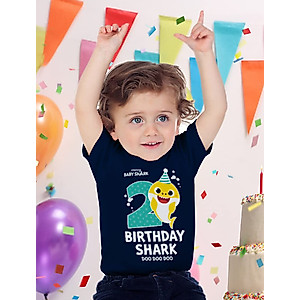 2nd Birthday Baby Shark Shirt 2 Year Old Birthday Boy Girl Toddler Kids T-Shirt 2T Navy