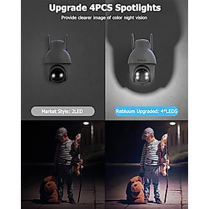 Rebluum Security Camera Wireless Outdoor, 2K Solar Security Camera, Battery Powered 360°PTZ Security Camera, Color Night Vision, 2-Way Audio, Compatible with Alexa (64GB SD Card Pre-Installed)