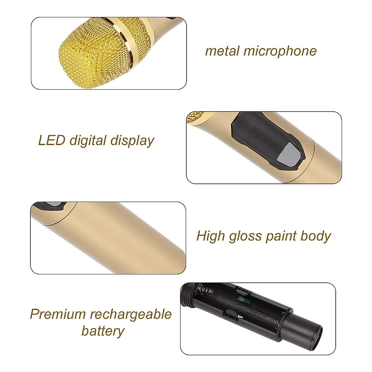 GOWENIC Microphone,Metal Dual Professional UHF Cordless Dynamic Mic Handheld Microphone System, for Home Karaoke, Meeting, Party, Church, DJ, Wedding(Gold)