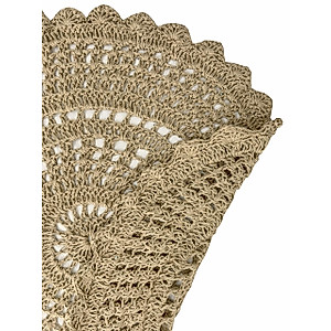 THE BEER VALLEY Jute Crochet Hand Woven Rug, 3' Round - Natural, Anti Slip Handmade Scalloped Small Accent Rugs for Patio, Kitchen Boho Décor - 3 Feet Round