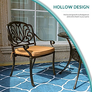 MEETWARM 2 Piece Patio Dining Chairs with Cushions, Outdoor All-Weather Cast Aluminum Chairs, Patio Bistro Dining Chair Set of 2 for Garden Deck Backyard, Dark Bronze