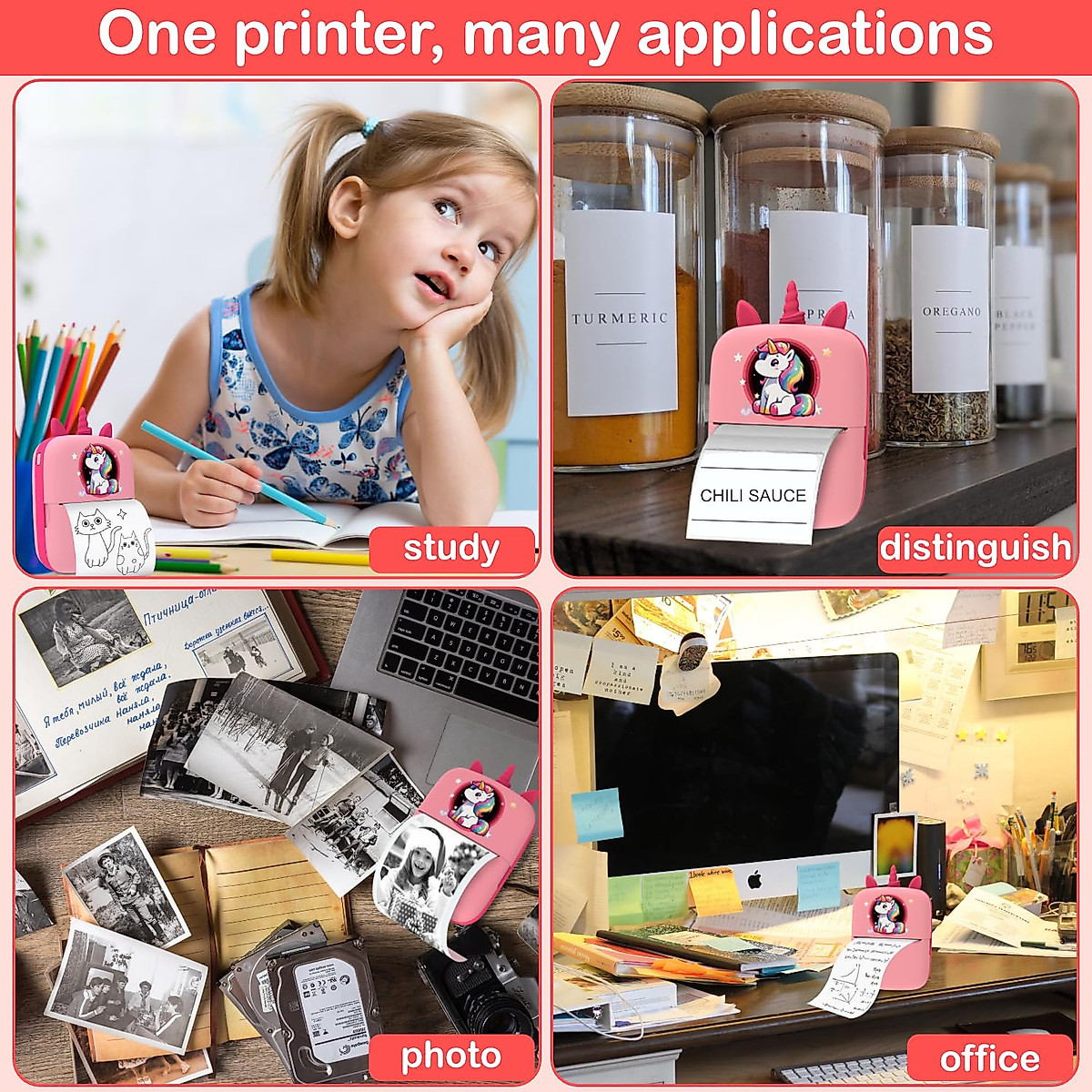 Oskeray Portable Thermal Printer, Mini Stick Printer, Bluetooth Pocket Printer Compatible with Android & iOS, Mobile Thermal Printer for Journal, School Note, Photo, Pink