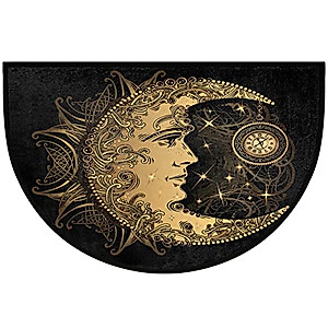 Apular Half Round Door Mat Indoor Entrance,Boho Crescent Moon Sun Mandala Non Slip Bath Rug, 24 x 36 Wear Resistant Semi Circle Floor Mats Area Rugs