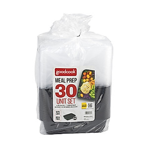 GoodCook Meal Prep Rectangle Single Compartment 30 units, Black, BPA Free