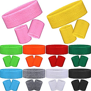 30 Pieces Sweat Band Sets Includes 10 Pieces Sports Headband 20 Pieces Wristbands Colorful Sweatbands for Women Men(Assorted Colors)