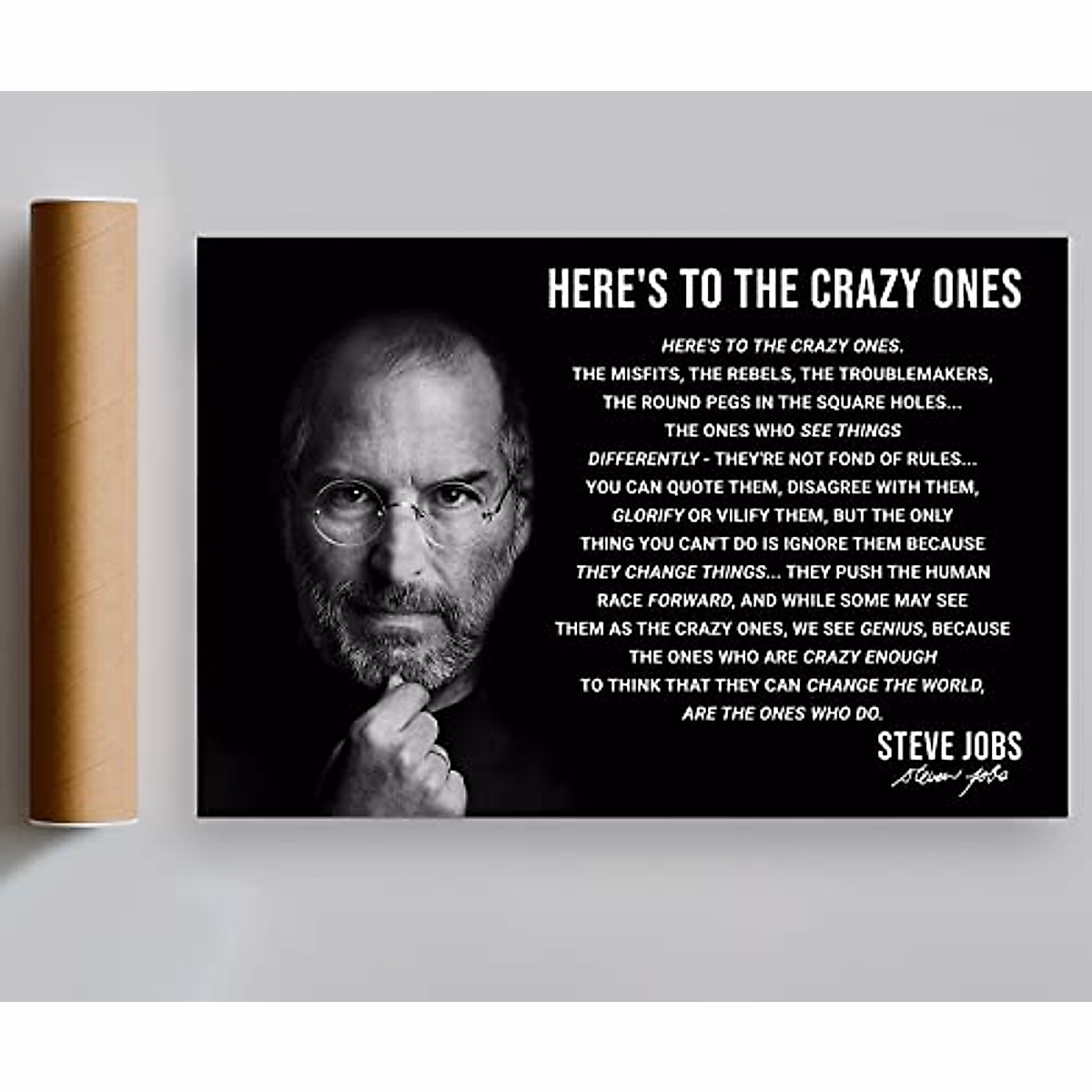 Picofyou 16x24 Here's To The Crazy One's Poster Large; Motivational Quote Posters; Jobs Inspirational Entrepreneurial Wall Art Print Home Office Decor - Encouraging Gift for Boss (Unframed)