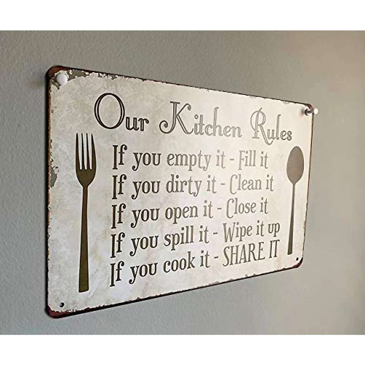Grace Home Kitchen Rules Plaque Wall Decor Rustic Metal Tin Signs Posters Farmhouse Kitchen Rules Tin Sign Wall Decor, Funny House Decor Retro Poster Metal Tin Sign Country Decor, Iron Paint, Aluminum Sign 12X8-Inch