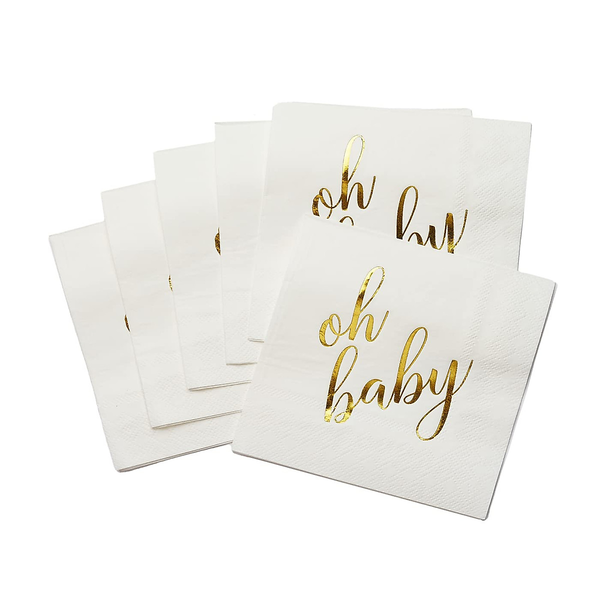 100 Pcs "Oh Baby" White Napkins - 3-Ply White and Gold Cocktail Napkins Baby Shower Party Supplies - Eco-friendly Party Napkins for Dessert Beverage & Table Decorations