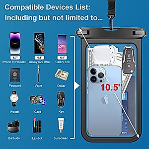 Extra Large Waterproof Phone Pouch, IPX8 Universal Water Proof Phone Case, Cell Phone Dry Bag for iPhone Samsung Galaxy, Up to 10.5" with Full Perspective On Both Side (2 Pcs)