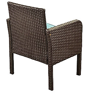 SAWQF 4 Pcs Patio Furniture Set Outdoor Rattan Sofa Seating Group Include 1 Sofa 2 Chair 1 Coffee Table Beige/Blue Cushions (Color : E)