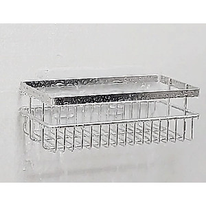 Adhesive Shower Caddy Compact Shelf Organizer Holder Bathroom Kitchen Self Adhesive Compact Storage for inside Shower Rack No Drilling Multipurpose Wall Mounted Stainless Steel Basket Rustproof
