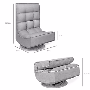 Best Choice Products Reclining Folding Floor Gaming Chair for Home, Office, Lounging, Reading w/ 360-Degree Swivel, 4 Adjustable Positions, Tufted Cushions - Gray