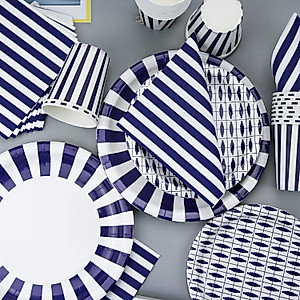 Navy Blue Striped Party Supplies, Blue and White Birthday Party Pack, Navy Blue Paper Plates and Napkins Set for Boys Baby Shower Birthday Graduation Summer Blue Party, Services 40