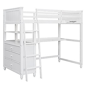 Harper & Bright Designs Twin Size Loft Bed with Desk and Drawers, Wooden Twin Loft Bed with Storage Shelves, High Loft Bed for Kids, Teens, Adults Boys & Girls (Twin, White)