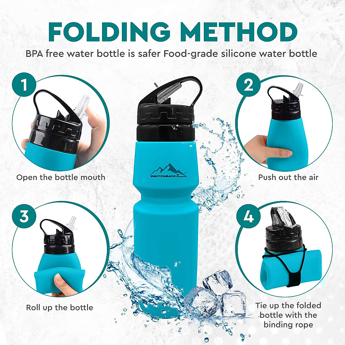 Collapsible Water Bottle (25Oz) - BPA Free Silicone Space Saving Collapse Water Bottle W/ Removable Straw | Temperature Resistant Collapsible Water Bottles For Travel And Rugged Outdoor Activities