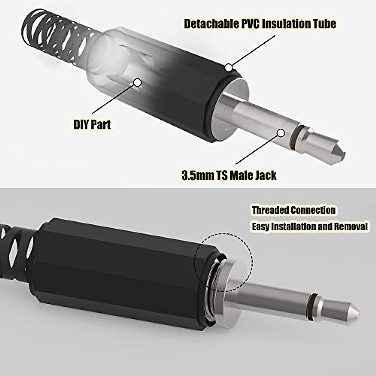 Ancable 10-Pack TS Mono Male Plug 1/8" 3.5mm Solder Type DIY Audio Cable Connector