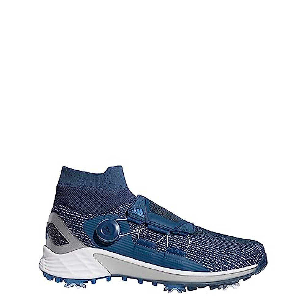 adidas Men's ZG21 Motion Primegreen BOA Mid Cut Golf Shoes, Crew Navy/Silver/Footwear White, 10