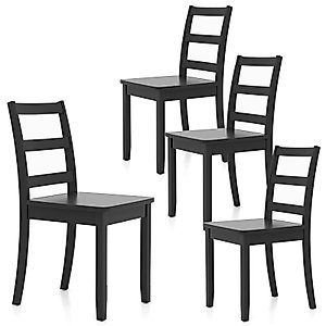 GOFLAME Dining Chairs Set of 4, Ladder Back Side Chairs with Solid Rubber Wood Legs & Non-Slip Food Pads, 2-Pack Space-Saving Armless Dining Chairs for Dining Room, Living Room, Restaurant, Black