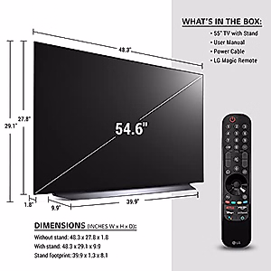 LG OLED C1 Series 55” Alexa Built-in 4k Smart TV (3840 x 2160), 120Hz Refresh Rate, AI-Powered 4K, Dolby Cinema, WiSA Ready, Gaming Mode (OLED55C1PUB, 2021)