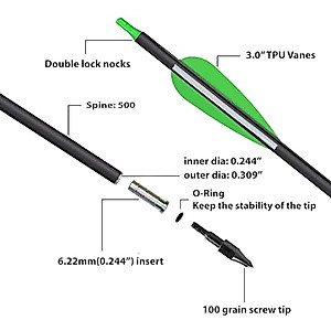 KESHES Archery Carbon Arrows for Compound & Recurve Bows - 30 inch Youth Kids and Adult Target Practice Bow Arrow - Removable Nock & Tips Points (12 Pack)