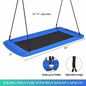 Goplus 700LBS 60 Inch Giant Platform Tree Swing for Kids and Adults, Indoor Outdoor Adjustable Rectangle Swing w/ 2 Hanging Straps & Steel Frame, Waterproof Swing Set for Porch Backyard (Navy Blue)