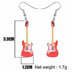 DUOWEI Cute Acrylic Music Bass Guitar Earrings Charms Dangle Drop Jewelry Gifts for Women Mom(Red)