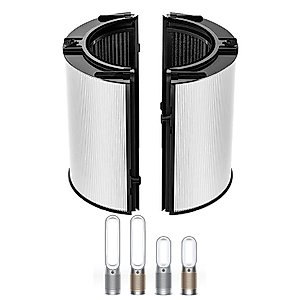 360° Combi Glass 2-in-1 HEPA+Carbon Replacement Filter for Dyson TP07 HP07 TP06 HP06 TP10 HP10 TP09 HP09 TP04 HP04 PH04 PH03 PH02 PH01 Air Purifier, H13 Grade True HEPA Pure Cool Hot Fan Filter, Black