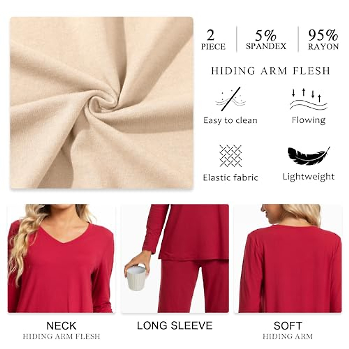 syoss Women's Pajama Sets Long Sleeve Sleepwear Soft Comfy Pj Lounge Sets XL, Red Checker