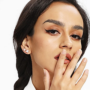 18K White Gold Plated Round Princess Cut Clear Cubic Zirconia Stud Earring of 6 Pairs (6 Pairs)