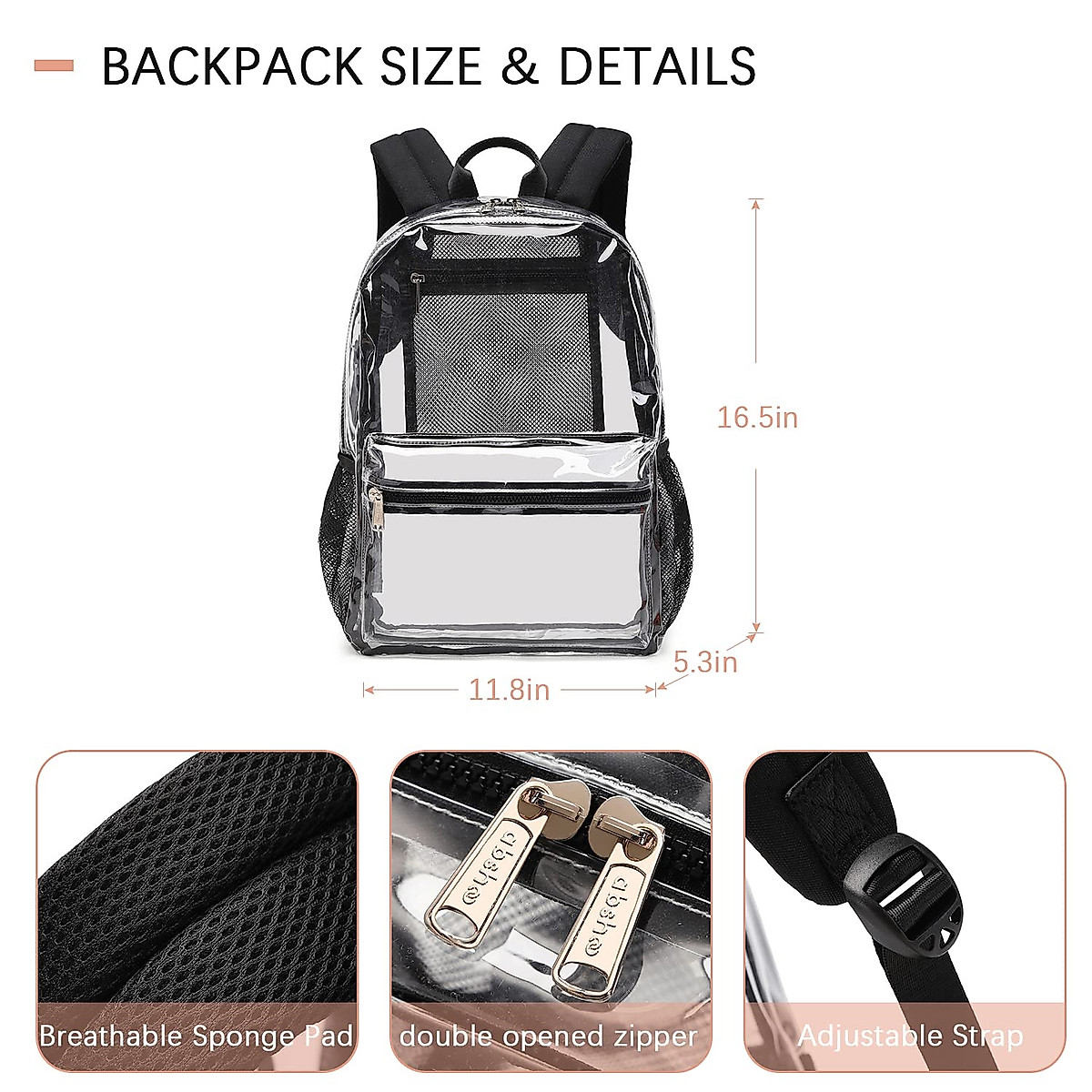 Abshoo Heavy Duty Clear Backpack stadium approved Transparent Clear Backpack for School (Grey)