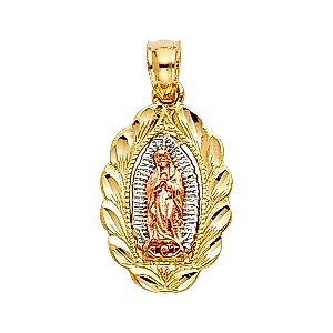 14k Yellow White Rose Gold Religious Guadalupe Pendant - Height 17 MM Width 12 MM/Avg. Weight 1.1 grams