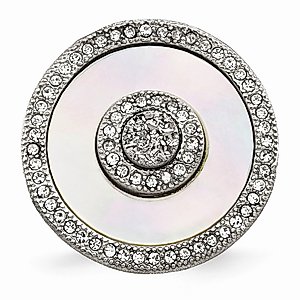 Solid Stainless Steel Mother of Pearl/Druzy Quartz and Crystal Ring Band Size 7