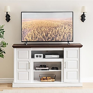 IDEALHOUSE Farmhouse Modern TV Stand, 58 x 15.7 x 33.8 inches, White