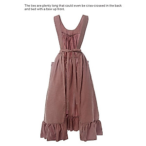 CR ROLECOS White Vintage Maid Ruffle Apron for Women Colonial Pioneer Peasant Apron Pinafore Adjustable Kitchen Gift (Medium, Dry rose)