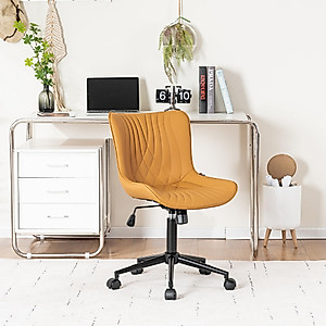 YOUNIKE Office Chair, Armless Desk Chair with Wheels, Home Office Computer Task Chairs, Modern Faux Leather Upholstered Vanity Chair, Adjustable Swivel Rocking Chair with Back, Saffron Tan