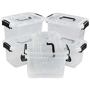 Jandson 5 Quart Clear Storage Bin, Latching Box Container with Black Handle, 6 Packs