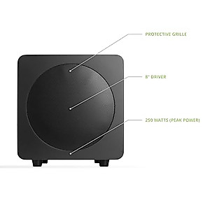 Kanto sub8 Powered Subwoofer – 8” Paper Cone Driver — Powerful Bass Extension – Matte Black