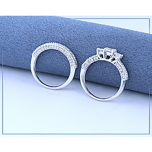 Dazzlingrock Collection 1.75 Carat (Cttw) 14k Princess and Round Diamond Women 3 Stone Engagement Ring Set 1 3/4 CT, White Gold, Size 6.5