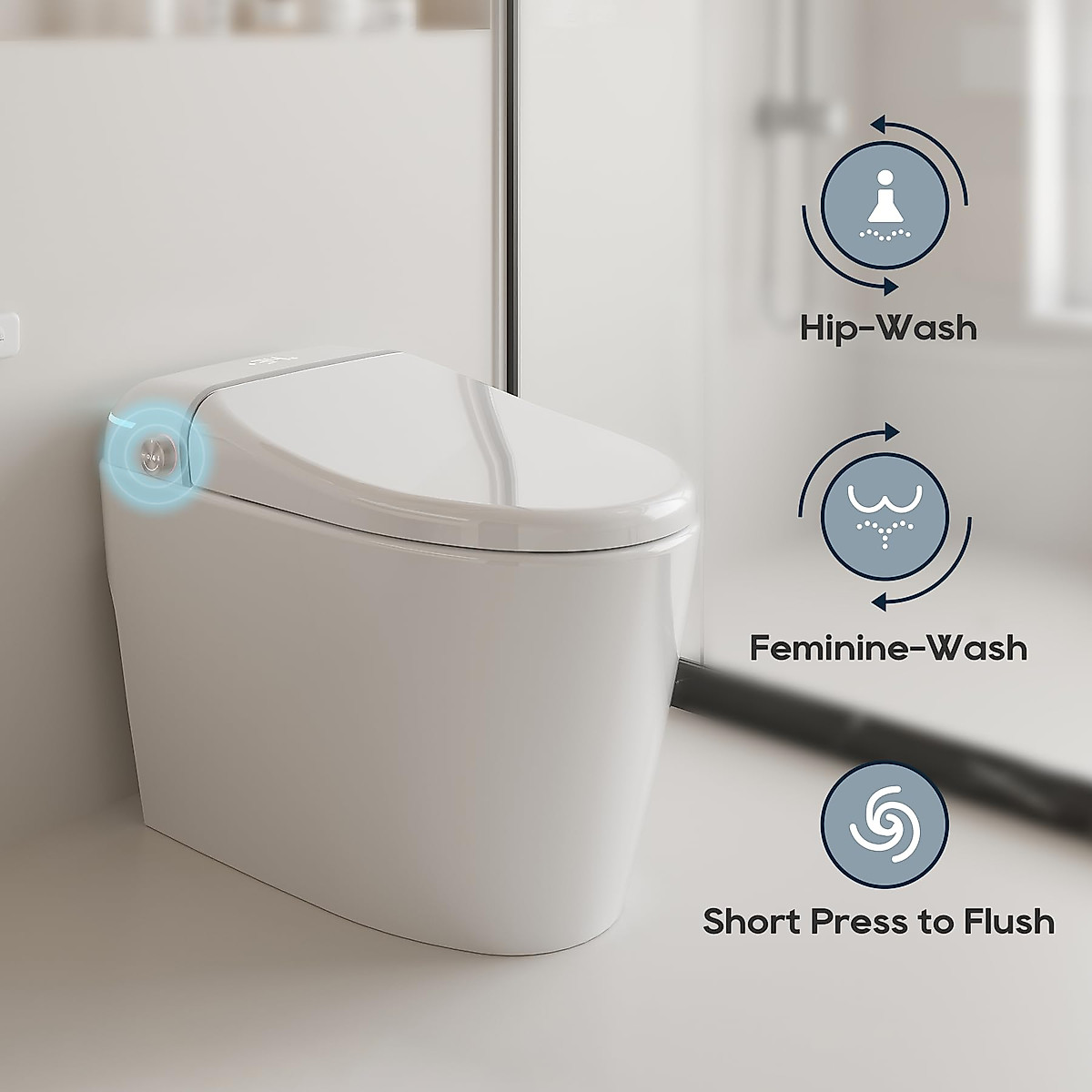 AmpleCharmic Smart Toilet with Bidet Built in, Elongated Intelligent One Piece Bathroom Toilets with Heated Bidet Seat, Warm Water/Pre-wetting/Off-seat Auto Flush/Wireless Remote Control, LED Display