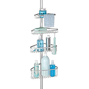 iDesign Steel 4-Shelf Extendable Tension Shower Caddy, The York Collection - 8" x 11" x 108", Silver