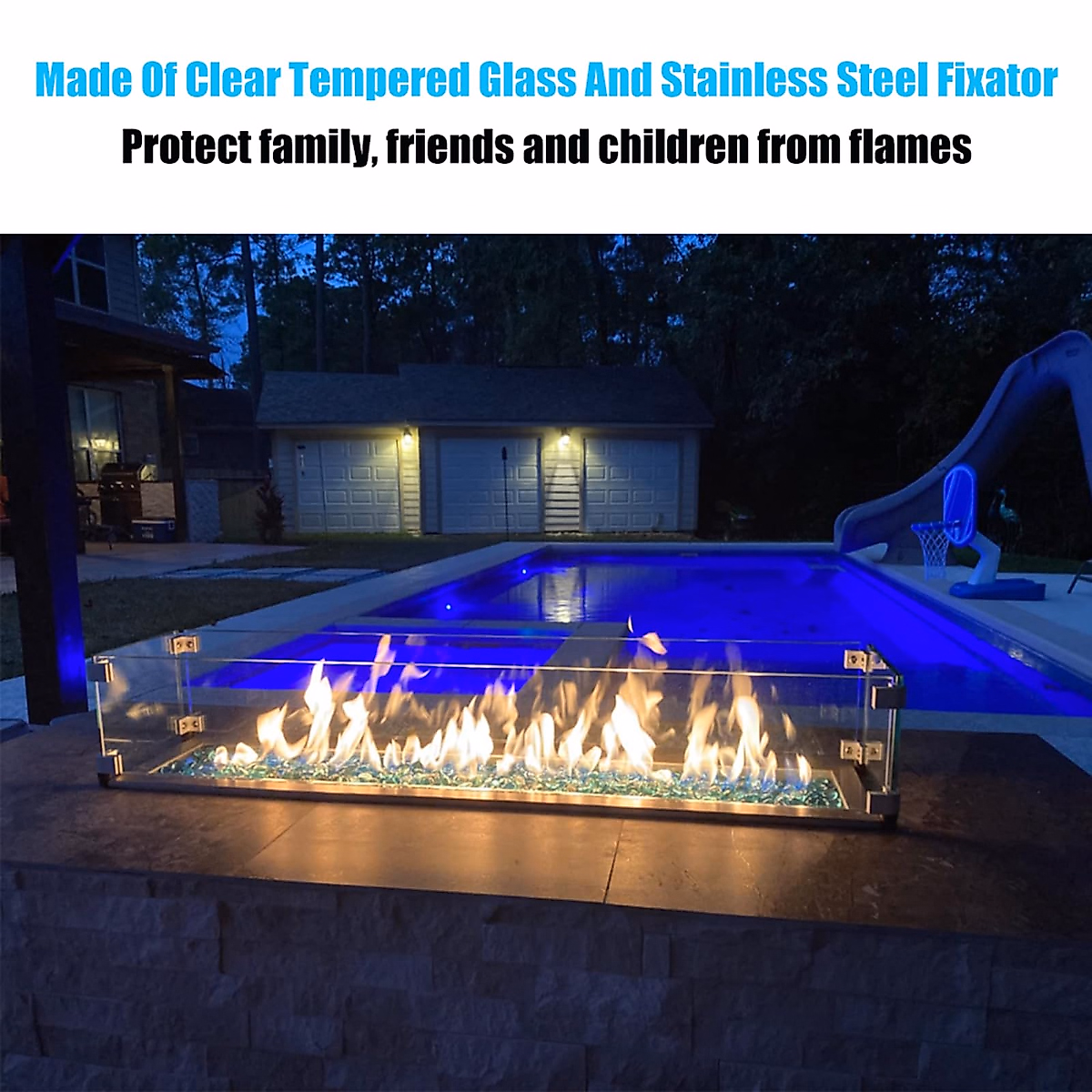 DONSIQIZZ Fire Pit Glass Wind Guard Rectangular 23.5" x 7.5" x 6.5", Glass Table Top Firepit Clear Tempered Glass Flame Guard, Rectangle Tabletop Fire Pit Glass Shield for Propane, Gas, Outdoor