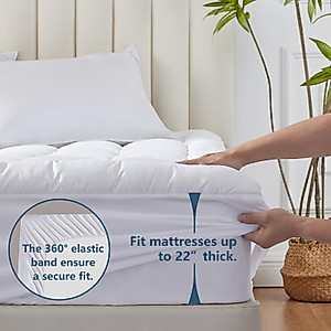 CozyLux Queen Mattress Pad 450GSM Cotton Mattress Cover Deep Pocket Mattress Topper Non Slip Breathable and Soft Quilted Fitted Mattress Protector Up to 18" Thick Pillowtop White